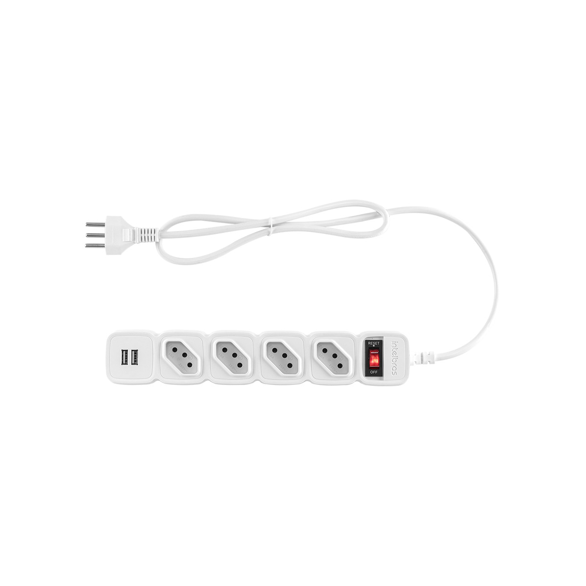 Protetor eletrônico com 4 tomadas e 2 portas USB EPE 204 USB e EPE 204 USB+ | Intelbras