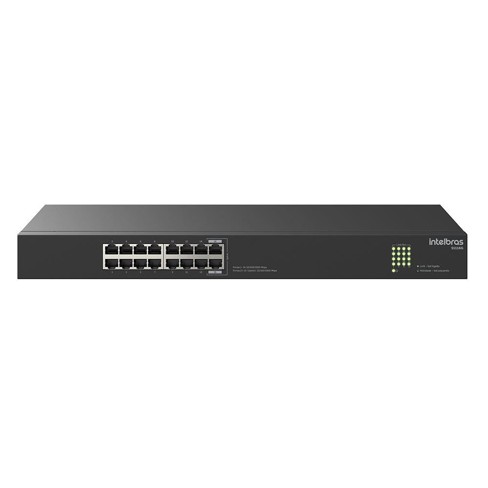 Switch Não Gerenciável 16 portas Gigabit Ethernet S1116G | Intelbras